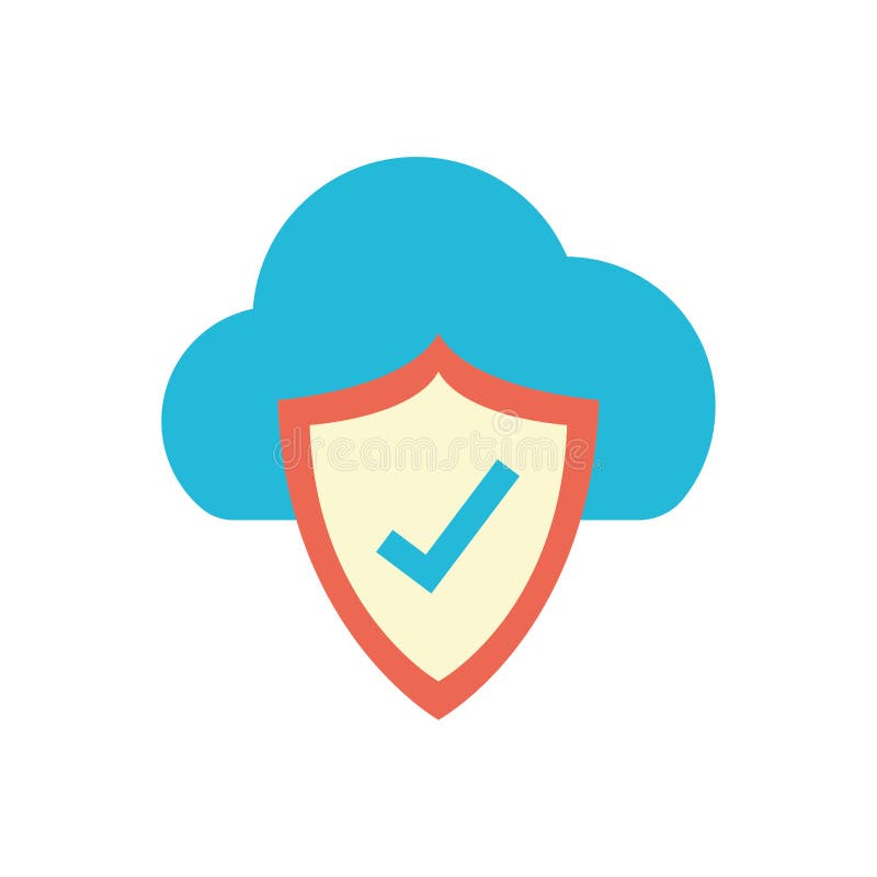 Isolated Check Mark Inside Shield and Cloud Flat Style Icon Vector ...