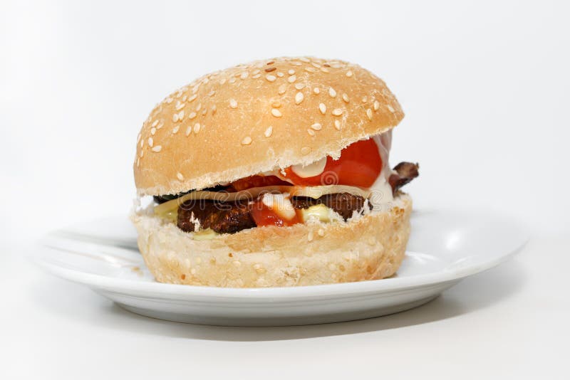 Cheeseburger on the plate stock photo. Image of bread - 23486426