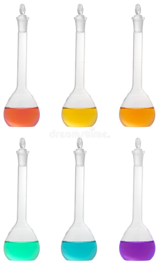 Isolated Chemical Volumetric Flasks with Colored Solution Stock Image ...