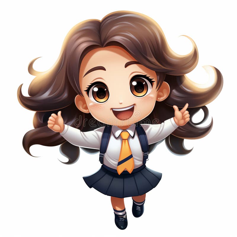 Isolated Chibi Mascot Girl in Student Uniform Beaming with Joy Stock ...