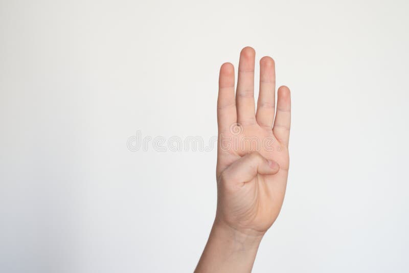 Isolated Child Hand Shows the Number Four. Stock Photo - Image of human ...