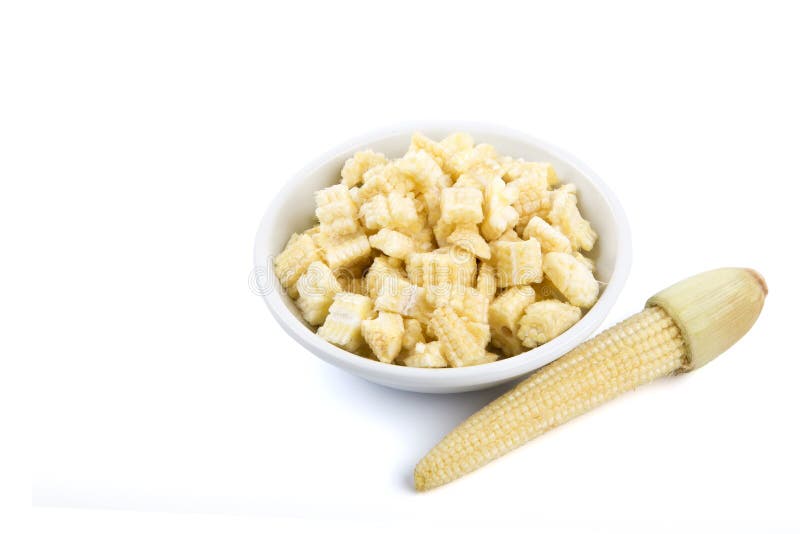 Isolated of Chopped Baby Corn in a Little White Bowl Stock Photo ...