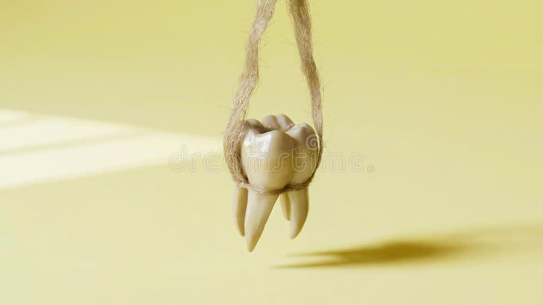 Isolated Clean Human Tooth Hanging from String, Casting Shadow on ...