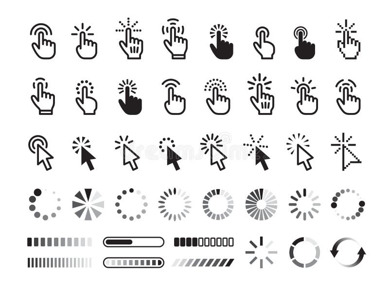 Isolated Click Icons. Hands Symbols, Selection Pointer Sign. Tap Link ...