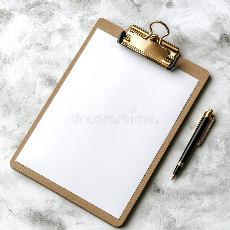 Isolated Clipboard with Blank Sheet of Paper and Pen on a Clean ...