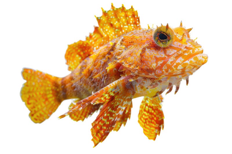 Isolated Close-Up of a Bright Orange Scorpionfish Against a Stark White ...