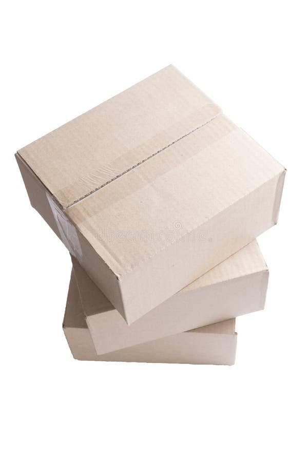 Close Up Shot of Three Stacked Closed Rectangular Blank Brown Carton ...