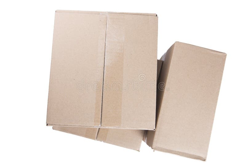 Close Up Shot of Three Stacked Closed Rectangular Blank Brown Carton ...