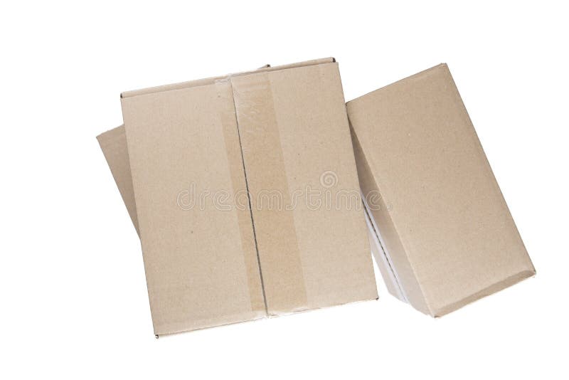 Close Up Shot of Three Stacked Closed Rectangular Blank Brown Carton ...