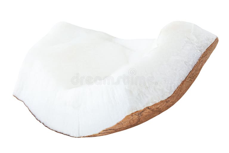 Isolated Coconut Piece Falling on White Background. Flying Coconut ...