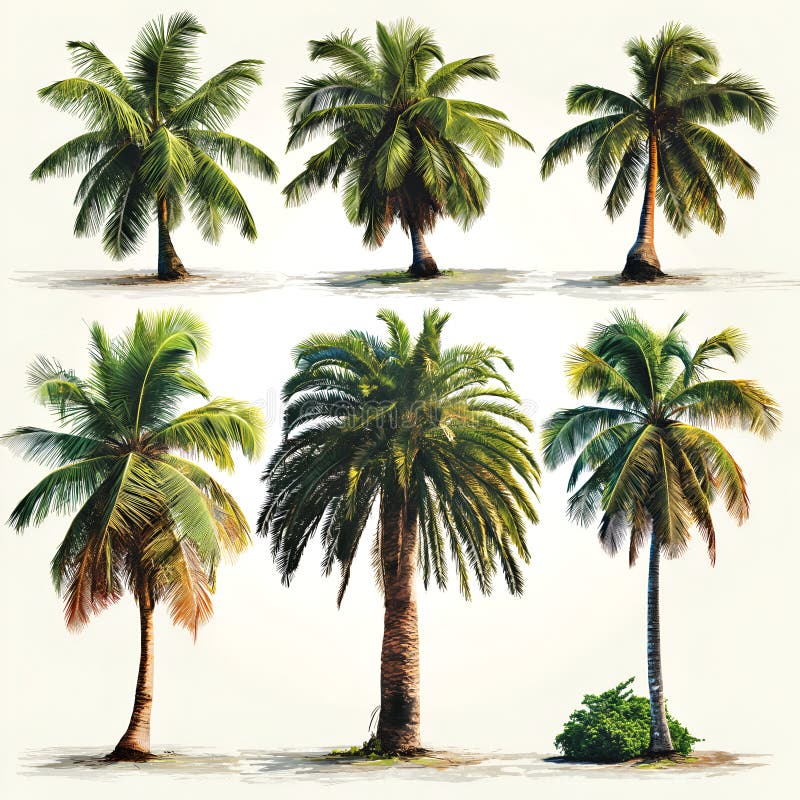 Isolated Coconut Tree on White Background. Collection of Palm Tree ...
