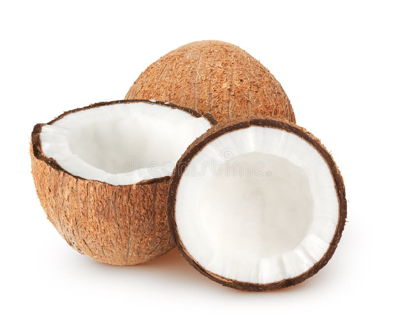 Isolated Coconuts. Whole and Half of Coconut Isolated on White ...