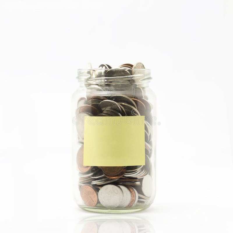 Isolated Coins in Jar with Saving, Retirement and Emergency Plan Label ...