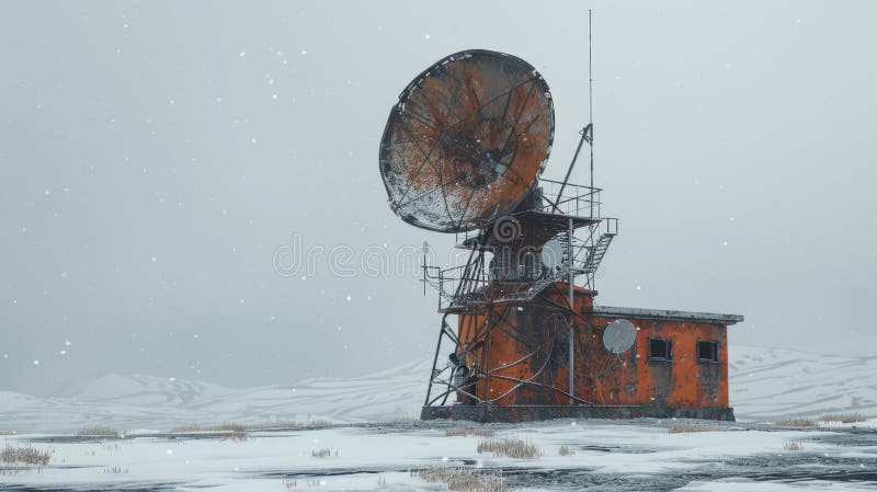 Isolated Cold War Brutalist Tower with Angular Antennas and Radar ...