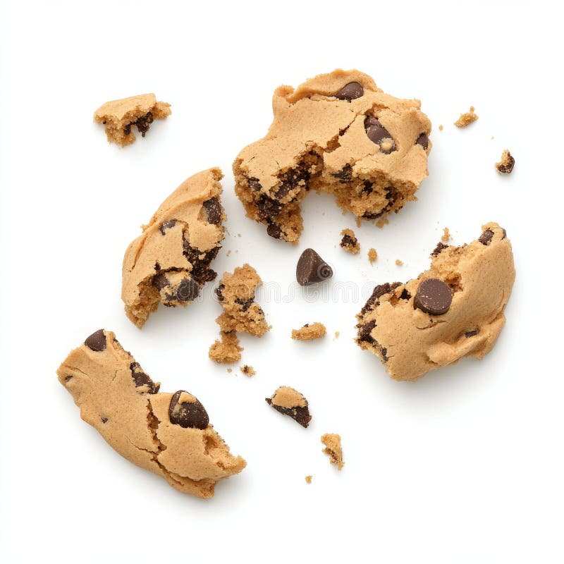 Collection of Broken Chocolate Chip Cookies on White Background ...