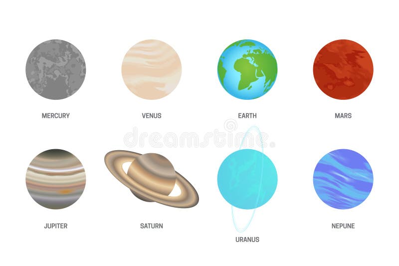 Isolated Collection of Every Planet in the Solar System. Flat ...