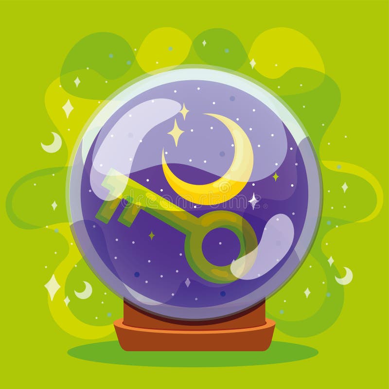 Isolated Colored Crystal Ball with a Moon and a Key Symbol Vector Stock ...