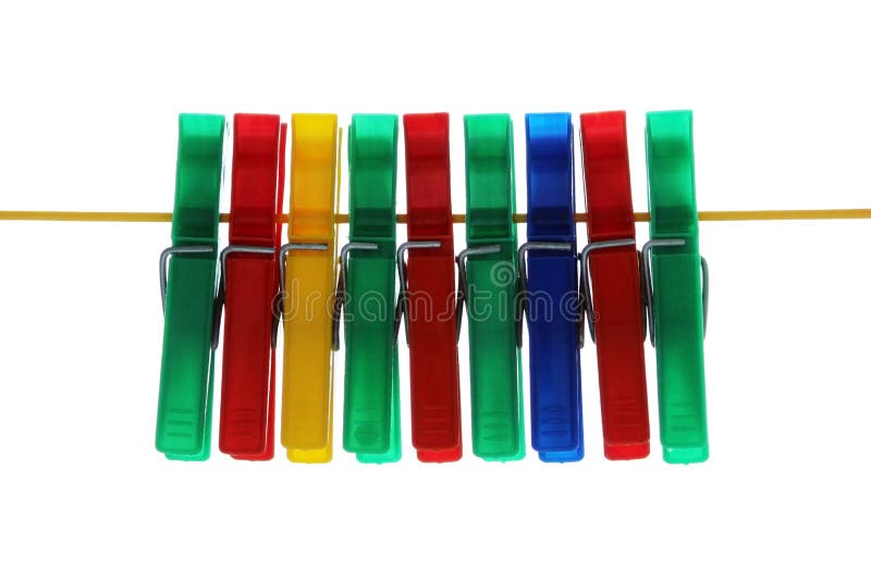 Isolated Colored Plastic Clothespins Hanging on the Rope. Stock Image ...