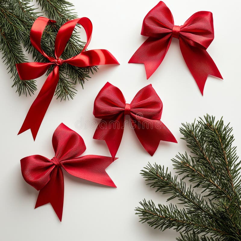 Isolated Composition of Red Ribbons and a Bow on a White Frame for ...