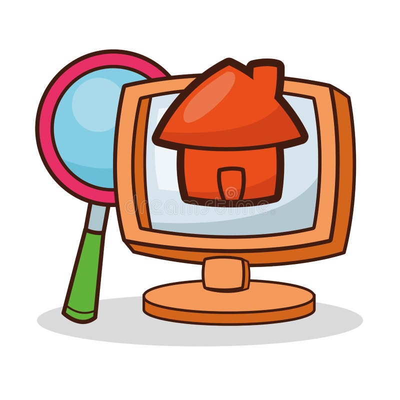 Isolated Computer and Lupe Cartoon Design Stock Vector - Illustration ...