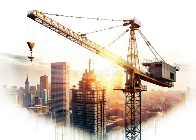 Isolated Construction Crane Double Exposure Image Dramatic Silhouette ...