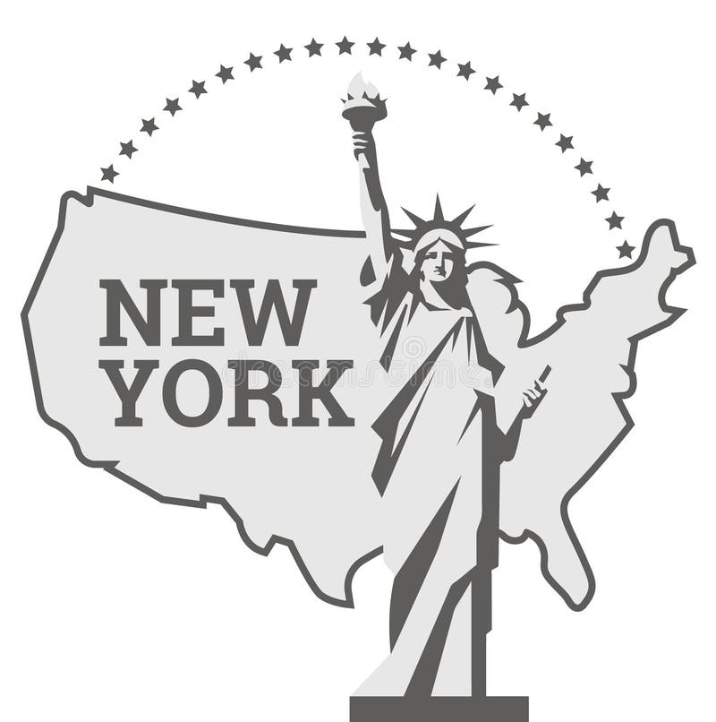 Isolated Contoured Statue of Liberty with USA Map. New York Sign. Stock ...
