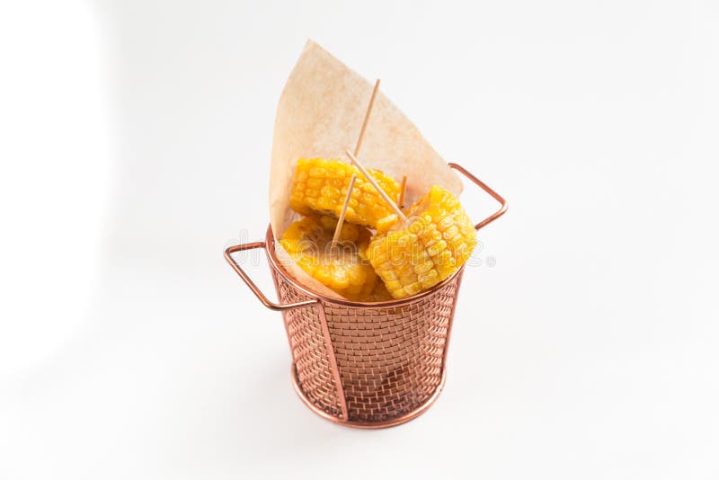Isolated Cooked Cut Corn in a Copper Bucket Stock Image - Image of ...