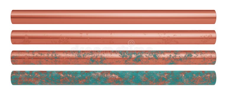 Isolated Copper Pipes Set. Copper Rusting Process. 3D Rendered Image ...