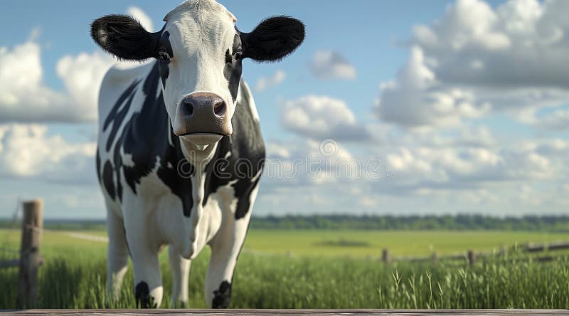 An Isolated Cow Standing in Front of a Wooden Table with Grass and ...