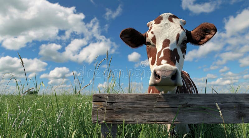 An Isolated Cow Standing in Front of a Wooden Table with Grass and ...