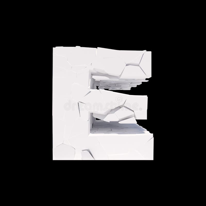 Isolated Cracked Alphabet Letter E on a Black Background. 3D ...