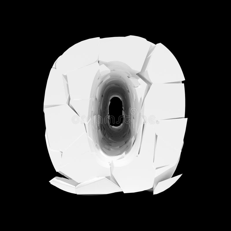 Isolated Cracked Number 0 on a Black Background. 3D Render. Stock ...