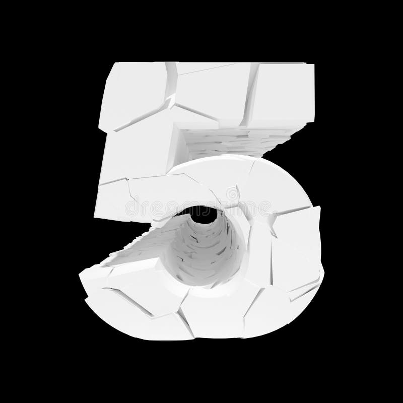 Isolated Cracked Number 5 on a Black Background. 3D Render. Stock ...