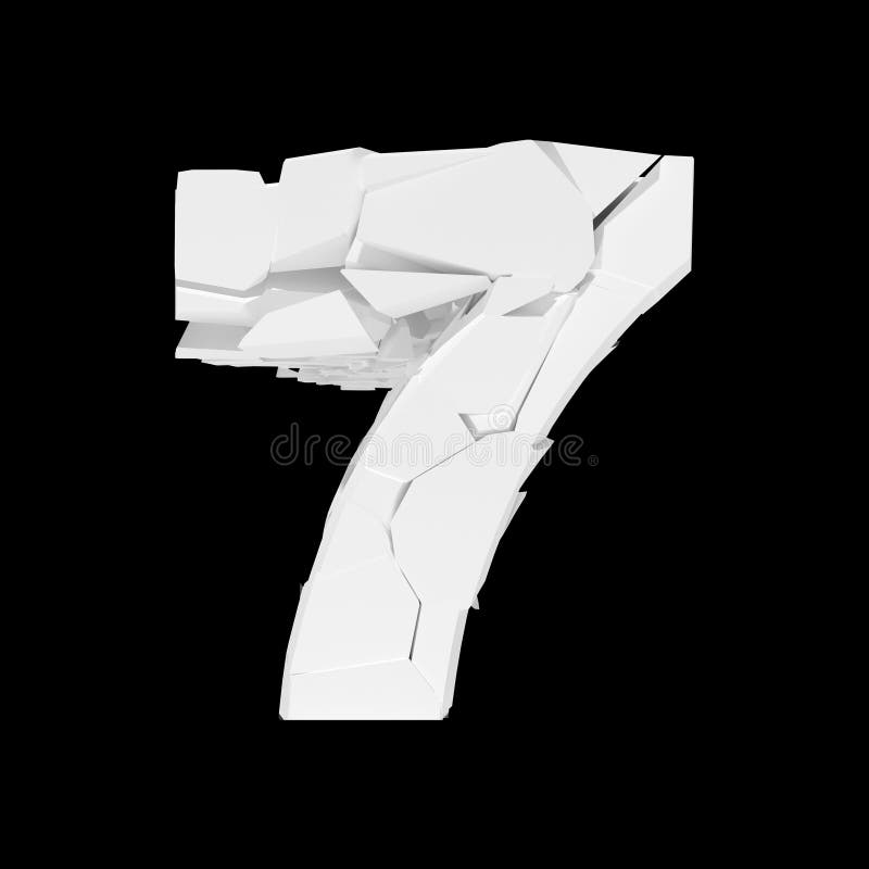 Isolated Cracked Number 7 on a Black Background. 3D Render. Stock ...