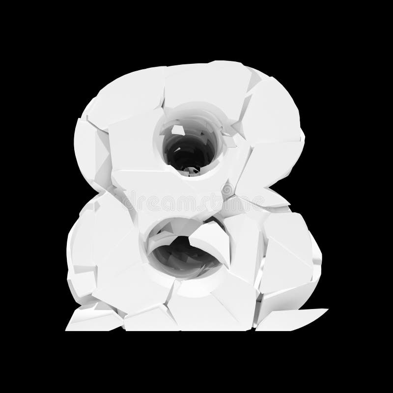 Isolated Cracked Number 8 on a Black Background. 3D Render. Stock ...