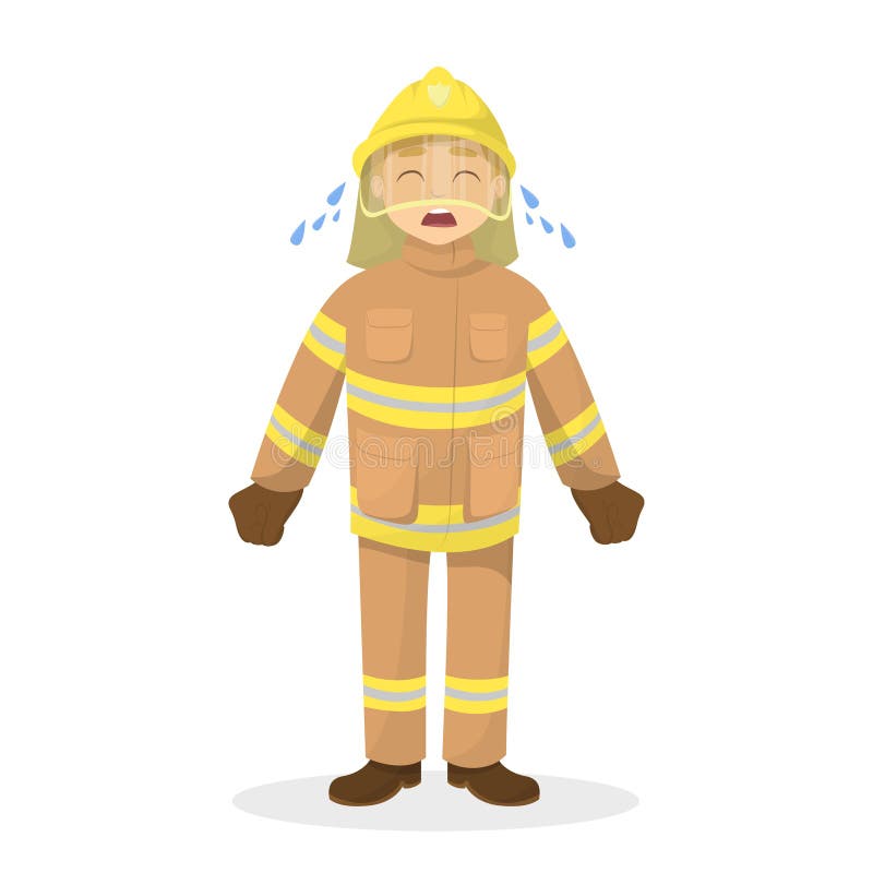 Isolated crying fireman. stock vector. Illustration of firefighter ...