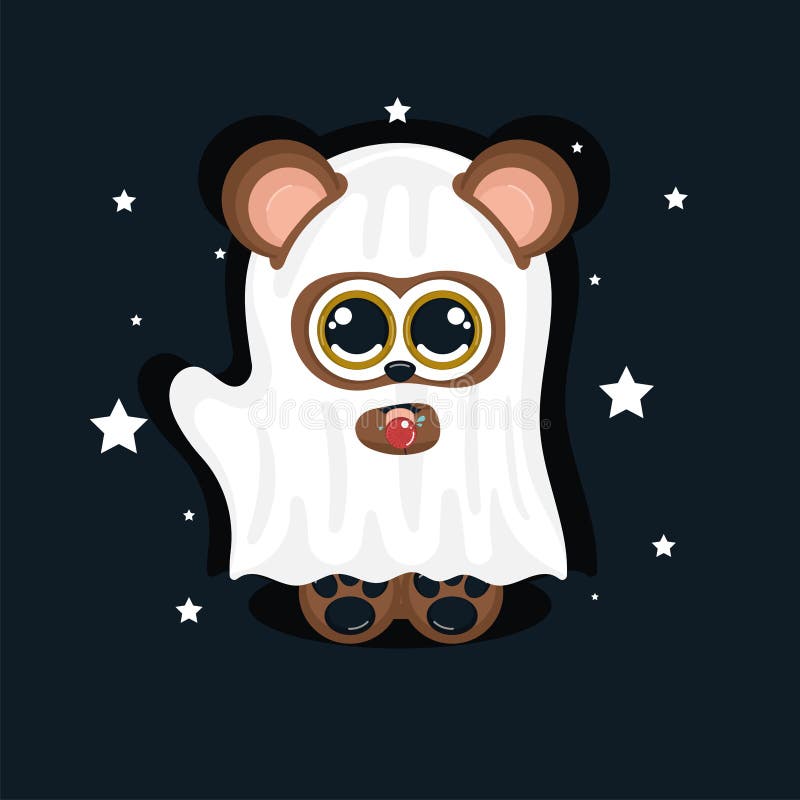 Isolated Cute Bear Cartoon Character with a Ghost Costume Vector Stock ...