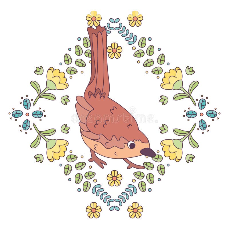 Isolated Cute Bird in a Floral Frame Vector Stock Vector - Illustration ...