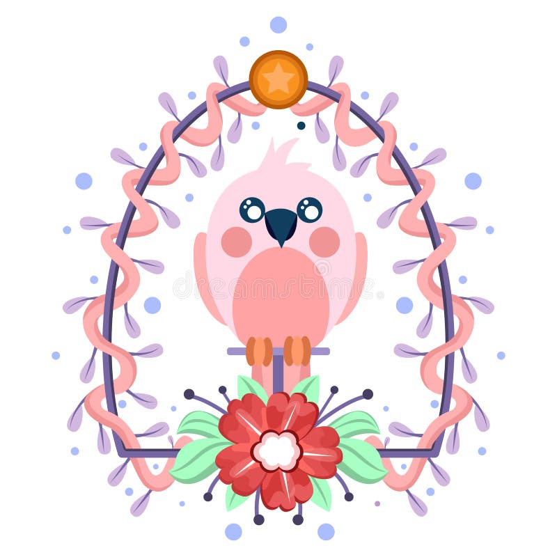 Isolated Cute Bird in a Floral Frame Vector Stock Vector - Illustration ...