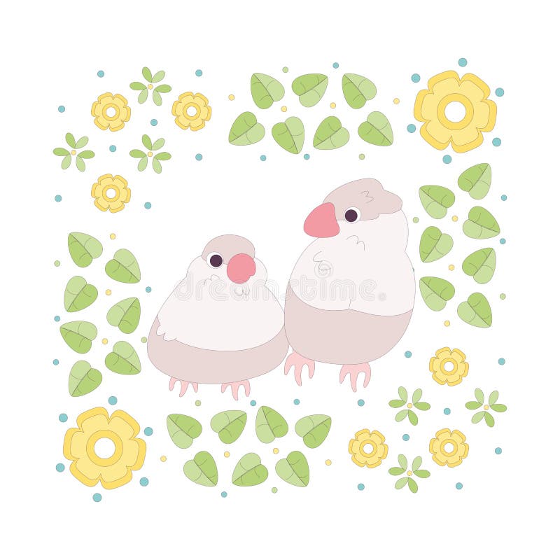 Isolated Cute Birds in a Floral Frame Vector Stock Vector ...