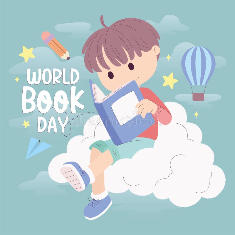 Isolated Cute Boy Reading a Book World Book Day Template Vector Stock ...