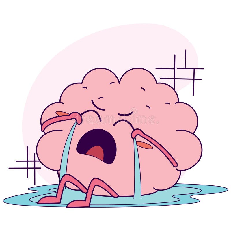Crying Sad Brain with Luggage Leaving Eacape Digital Painting ...
