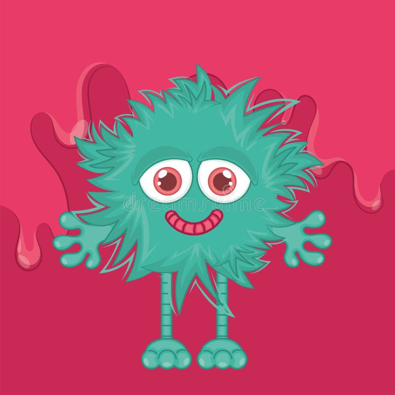 Isolated Cute Green Hairy Monster With A Smile Vector Stock Vector