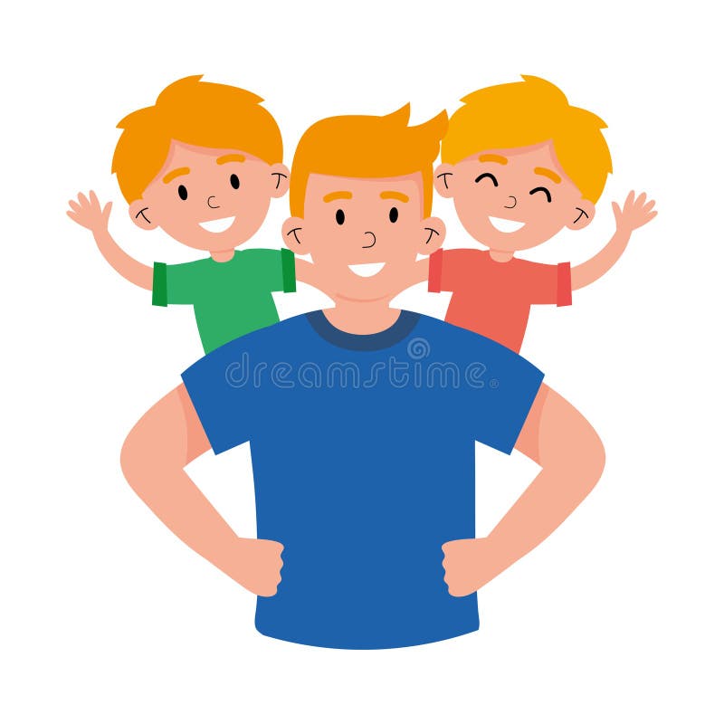 Isolated Cute Happy Father Character with Children Vector Stock Vector ...