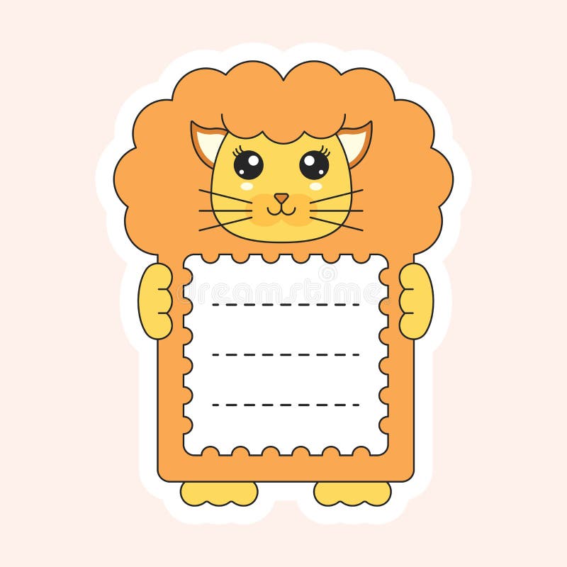 Isolated Cute Lion Cartoon Frame or Notebook Label on Peach Stock ...