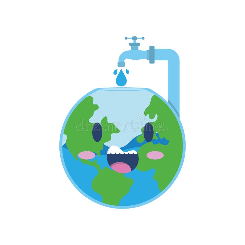 Isolated Cute Planet Earth with Water Faucet Vector Stock Vector ...
