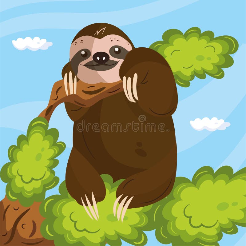 Isolated Cute Sloth Hanging on a Tree Vector Stock Vector ...