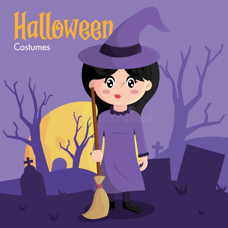 Isolated Cute Witch Halloween Costume Character Vector Stock Vector ...