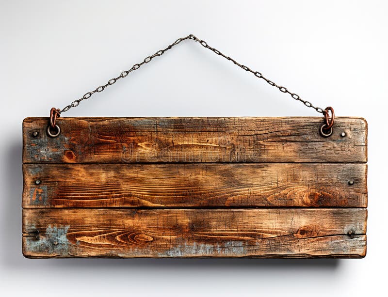 Isolated Cutout Rustic Wooden Sign Hanging from a Rope. Stock ...