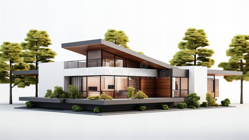 Isolated 3D Model of a White Modern Cottage on a White Background Stock ...